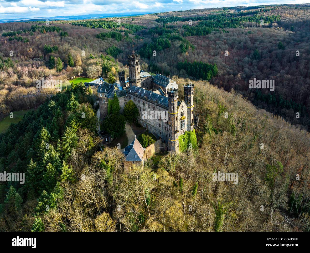 Aerial view, Schaumburg Castle, Balduinstein, Limburg an der Lahn ...