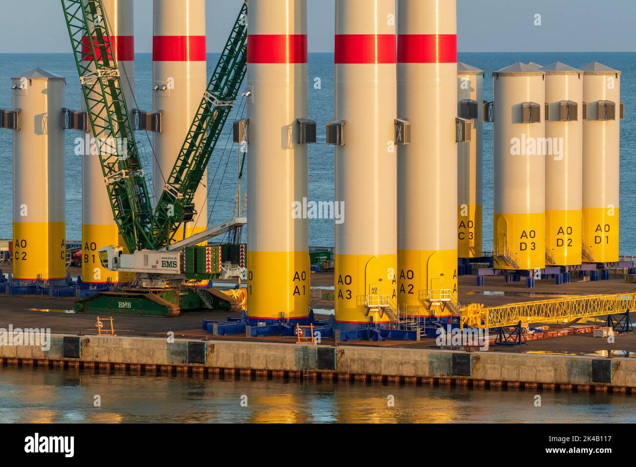 Wind turbines on the docksRonne City,Bornholm Island, Denmark, Europe ...
