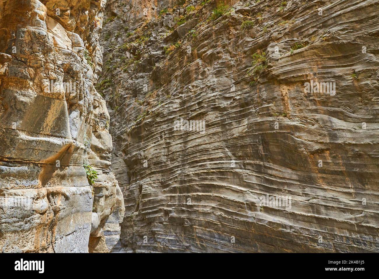 High cliffs, horizontal rock strips, Samaria Gorge, Omalos, Lefka Ori ...