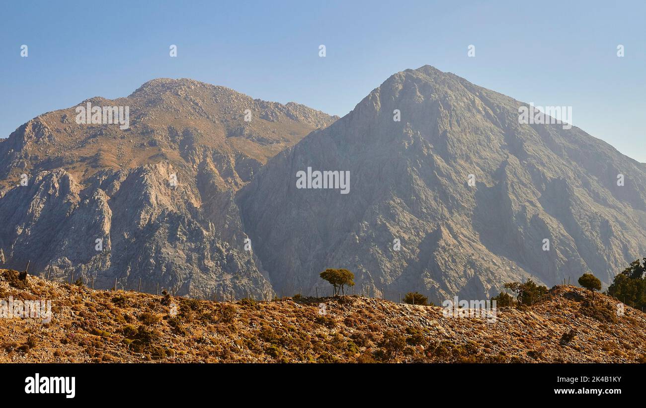 White mountains, Lefka Ori, Kallergi hut, view of Gingilos, light blue ...