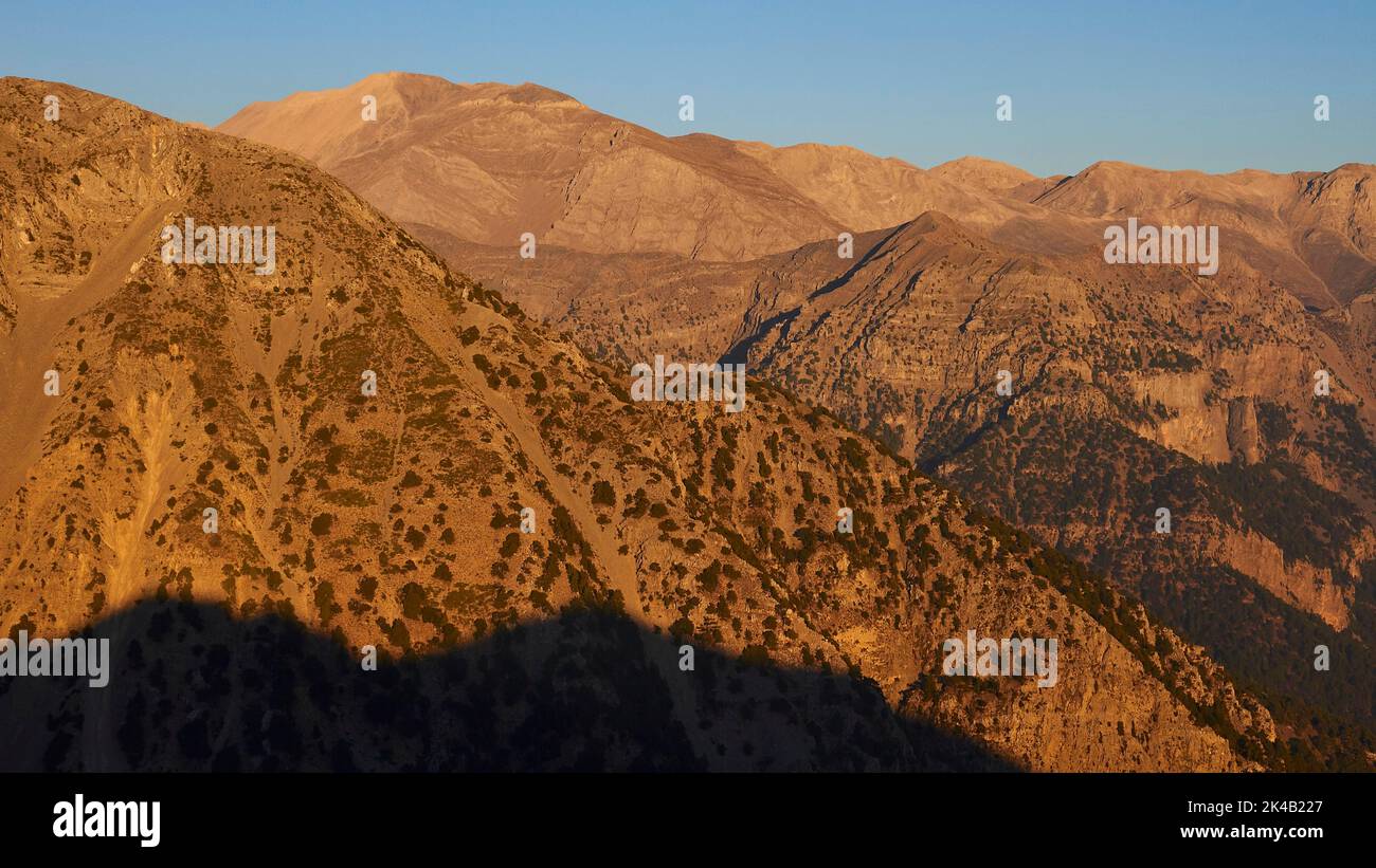 Kallergi Hut, Samaria Gorge, evening light, mountain shade, cloudless ...