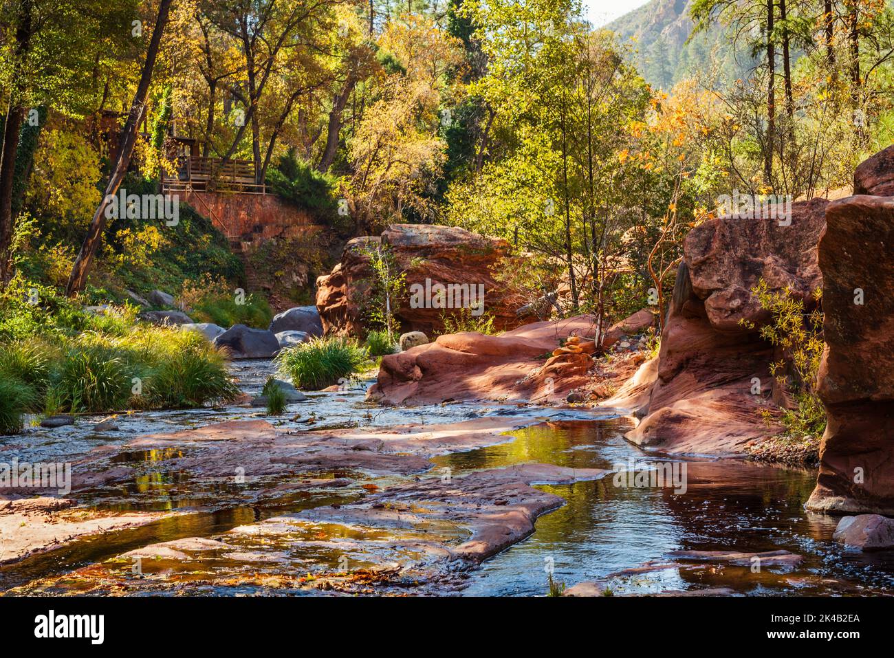 View of Oak Creek and red rocks at Oak Creek Canyon in Sedona, Arizona ...