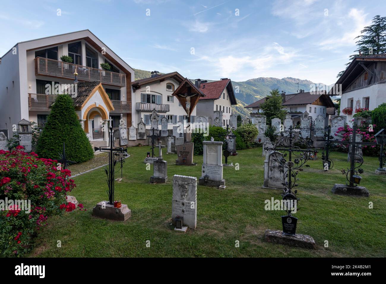 Old cemetery, left Hotel die Sonne, Parcines, South Tyrol, Italy Stock ...