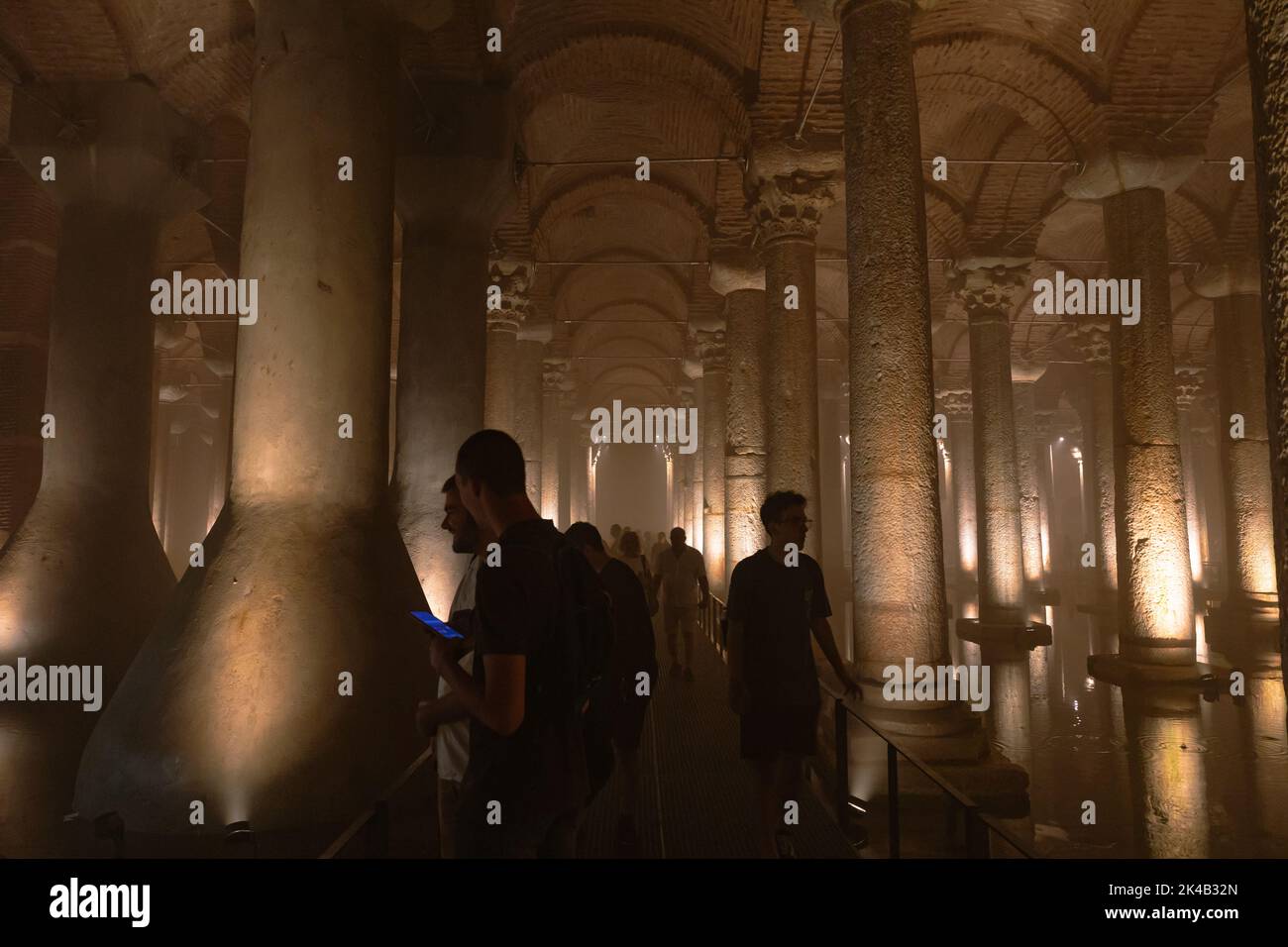 The Basilica Cistern view with tourists. Travel to Istanbul. Noise included. Selective focus ...
