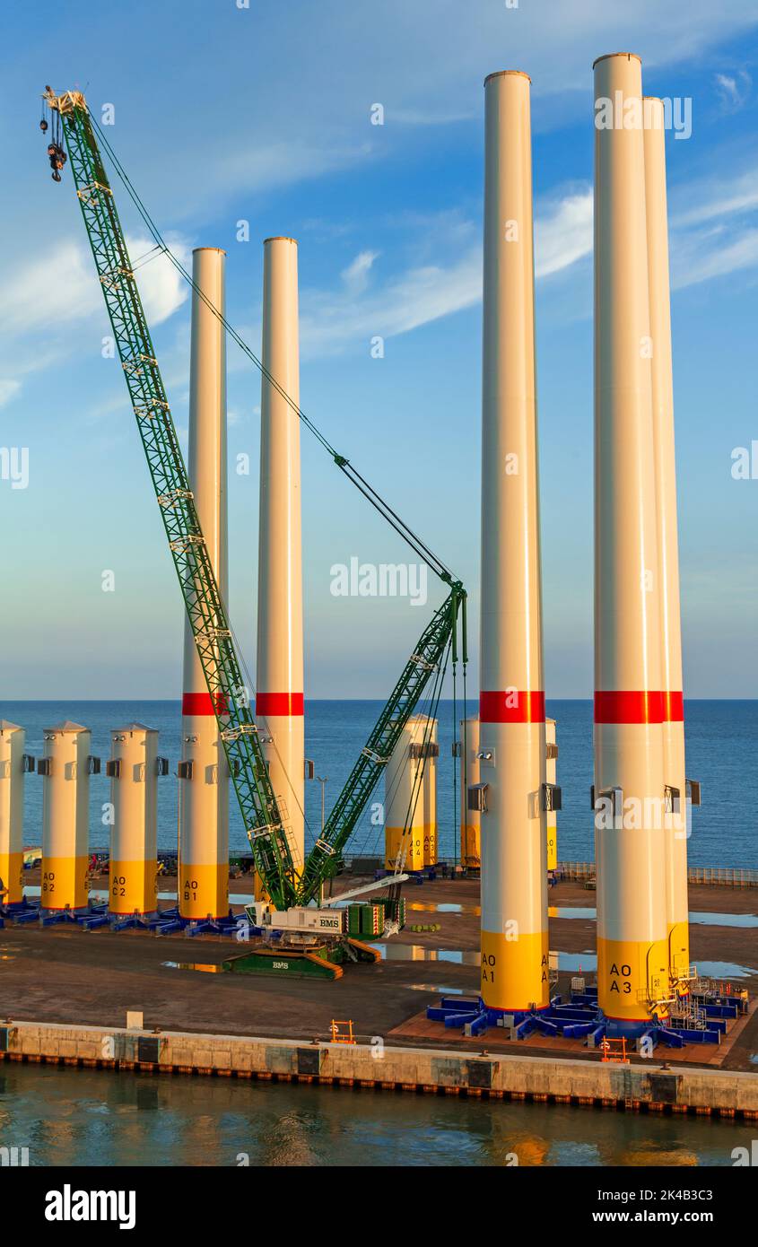 Wind turbines on the docksRonne City,Bornholm Island, Denmark, Europe ...