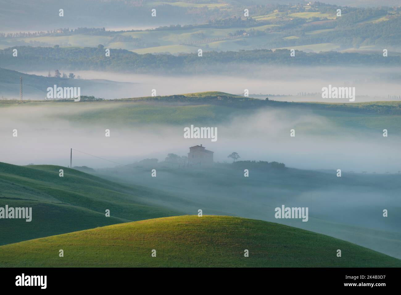 Landscape at sunrise around Volterra, province of Pisa, Tuscany, Italy ...