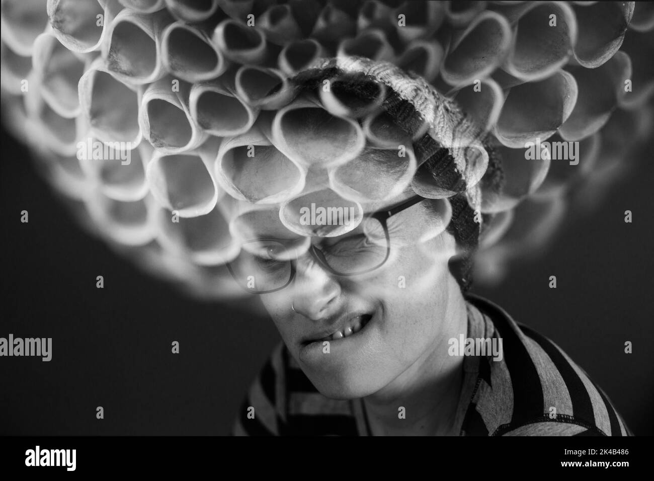 Woman with knitted cap, handwork, double exposure Stock Photo - Alamy