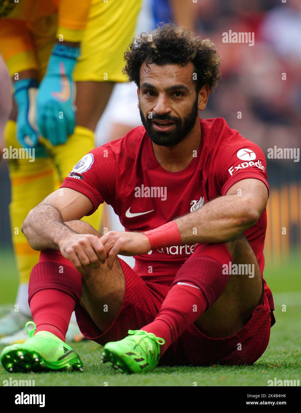 Liverpool's Mohamed Salah reacts after a missed chance during the ...