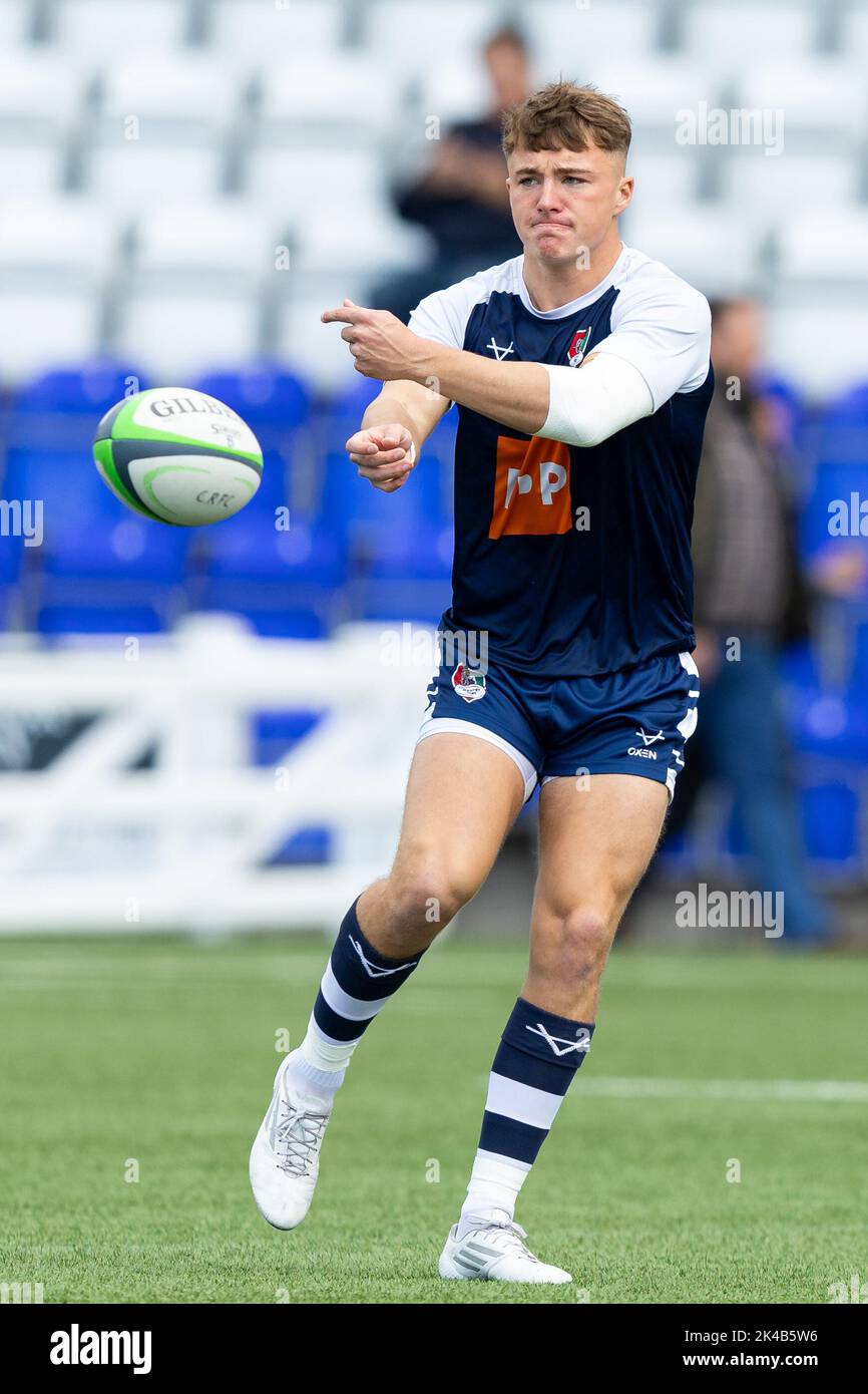 Evan Mitchell of Coventry Rugby during warm up before the The ...