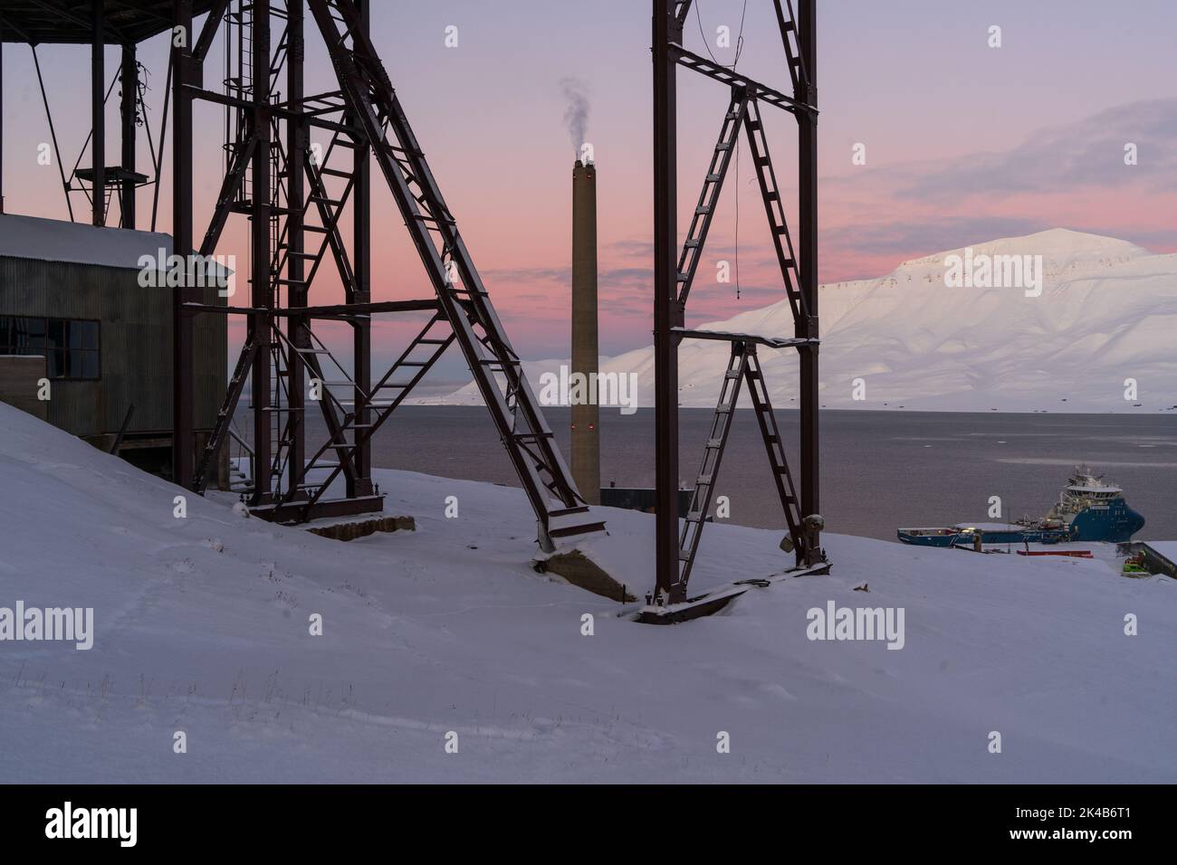 Abandoned decommissioned coal cable car centre (taubanesentralen) in ...