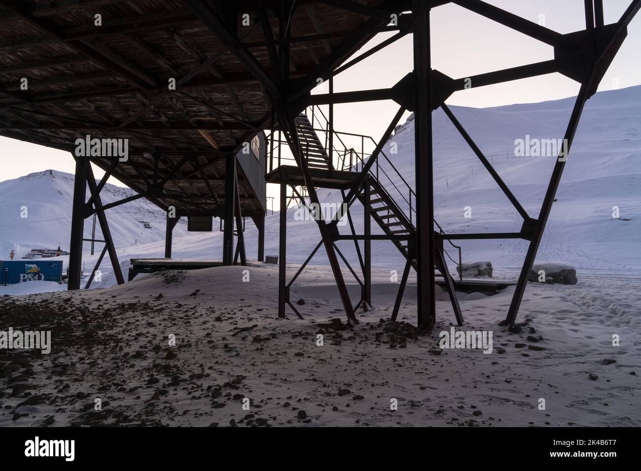 Abandoned decommissioned coal cable car centre (taubanesentralen) in ...