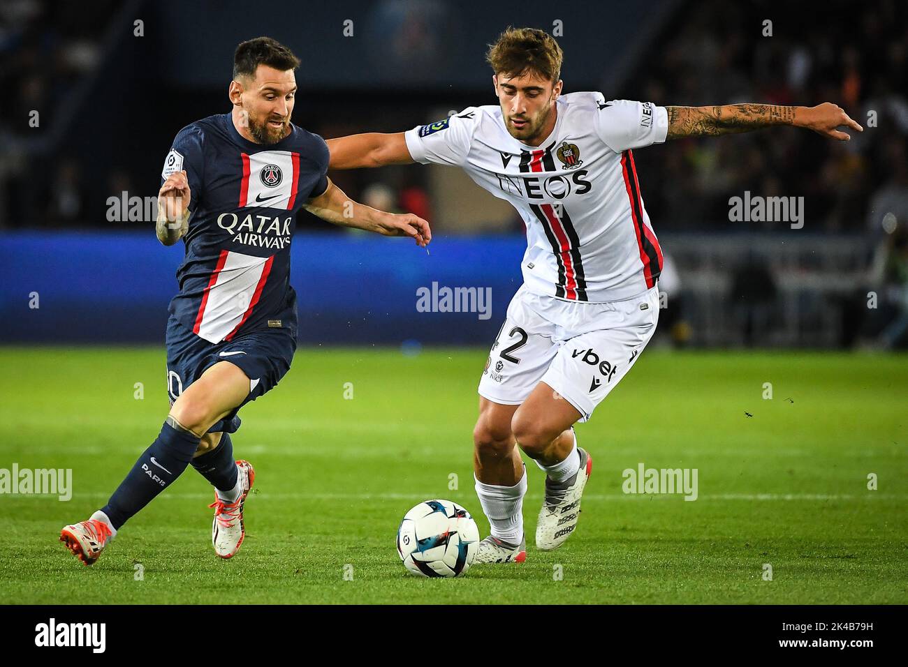 Paris, France. 01st Oct, 2022. Lionel (Leo) MESSI of PSG and Mattia ...