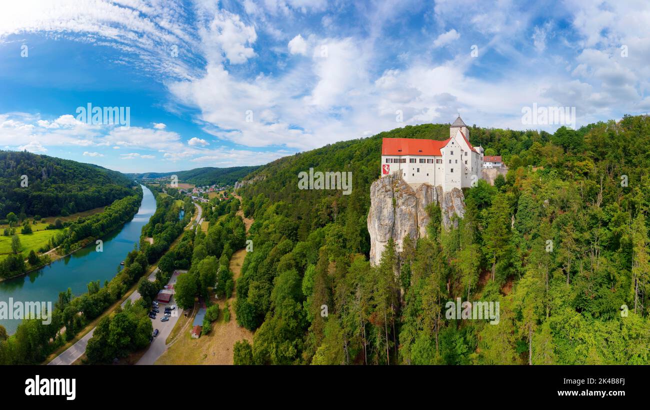 Aerial view, Prunn Castle, hilltop castle, first mentioned in 1037 ...