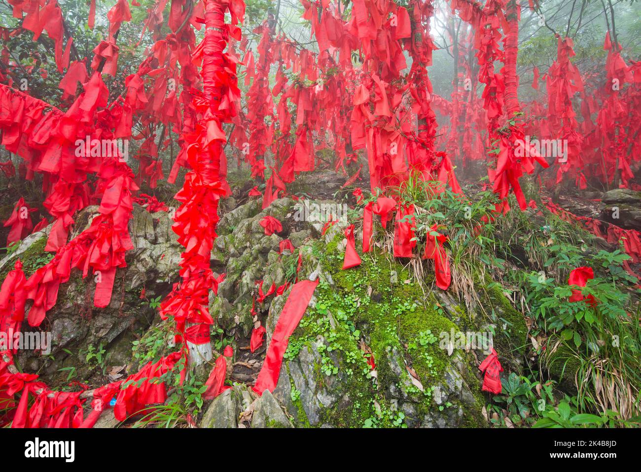 Chinese Happiness and Prayer Shawls and Flags in the Mist, Tianmen ...