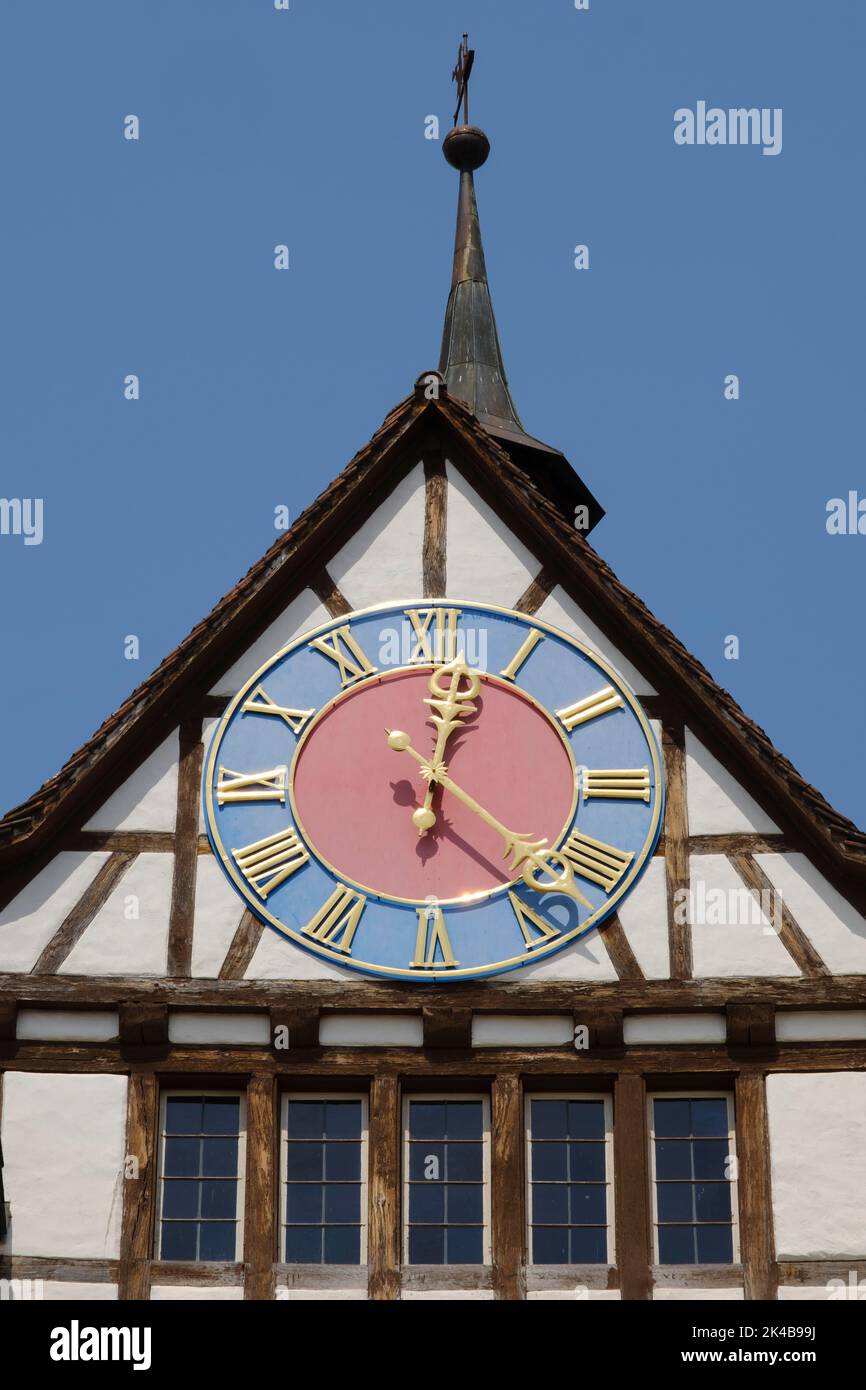 Clock at the lower gate, city gate, old town, Stein am Rhein, Canton ...