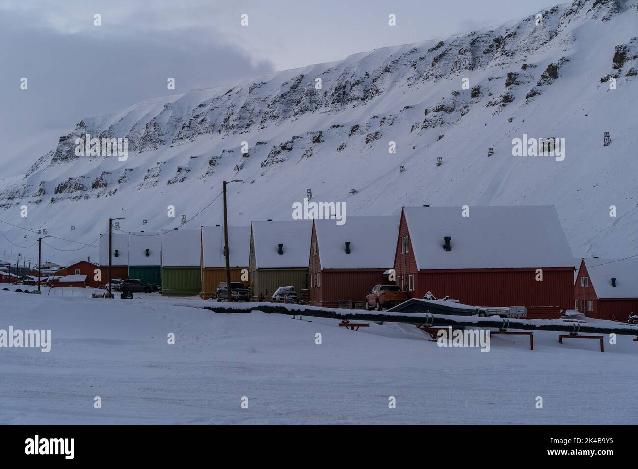 Colourful residential houses on stilts on a cold winter day in ...