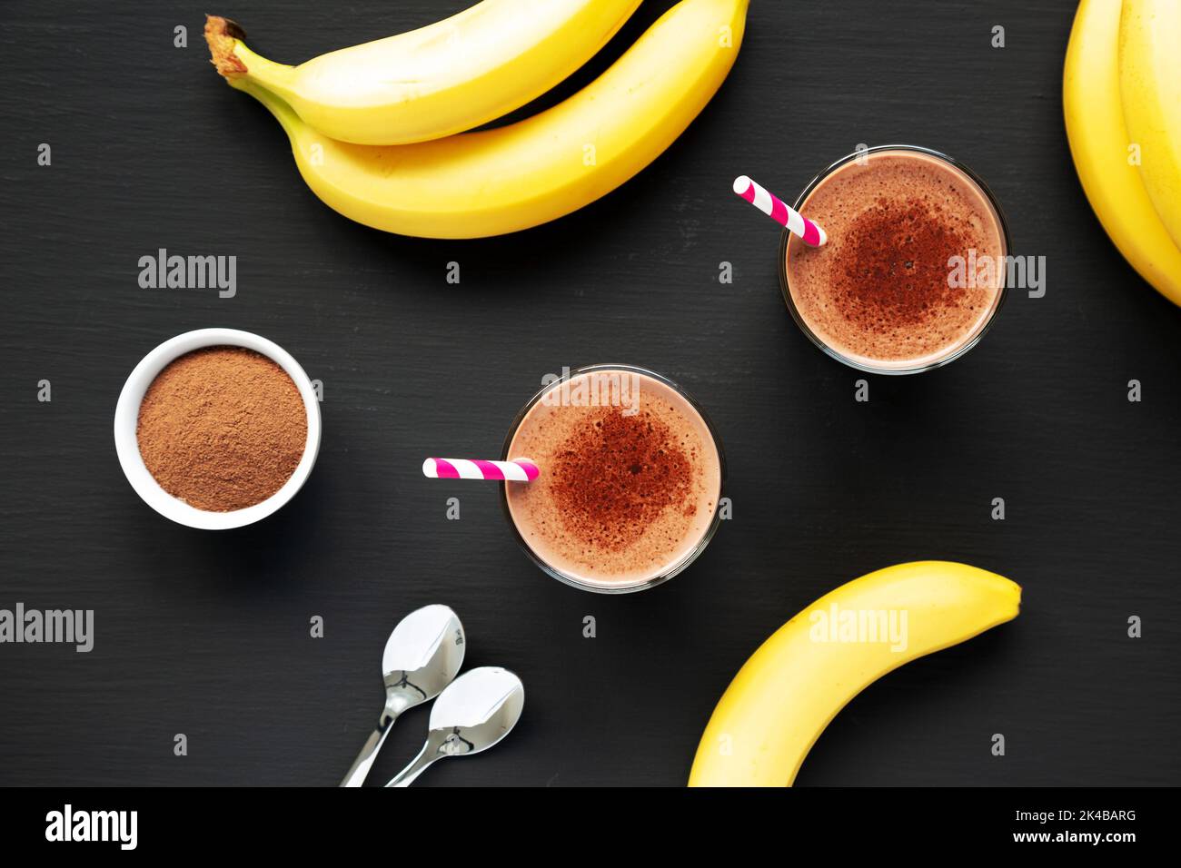 Homemade Chocolate Banana Smoothie, top view. Flat lay, overhead, from ...