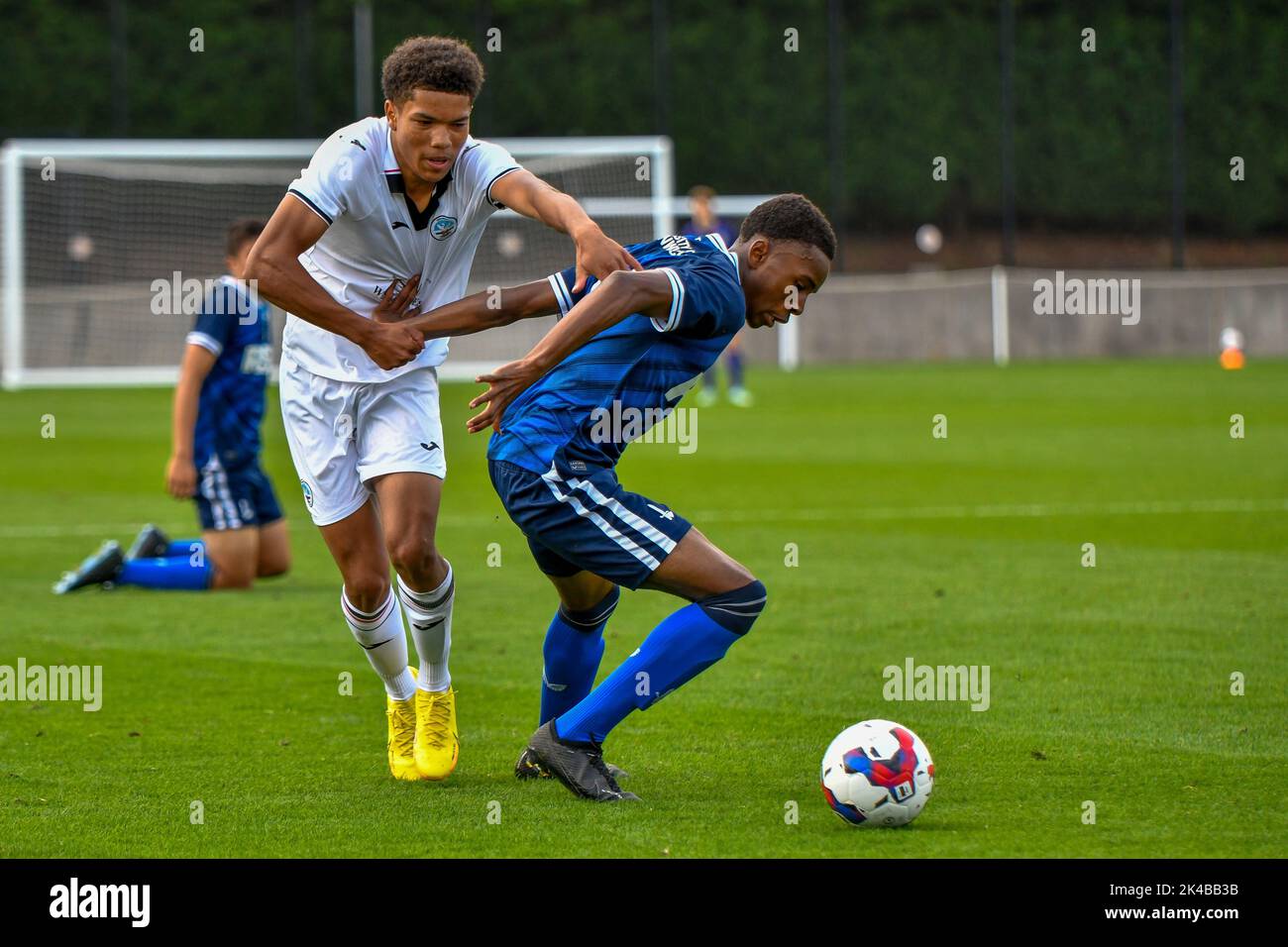 Swansea, Wales. 1 October 2022. Kyrell Wilson of Swansea City battles ...