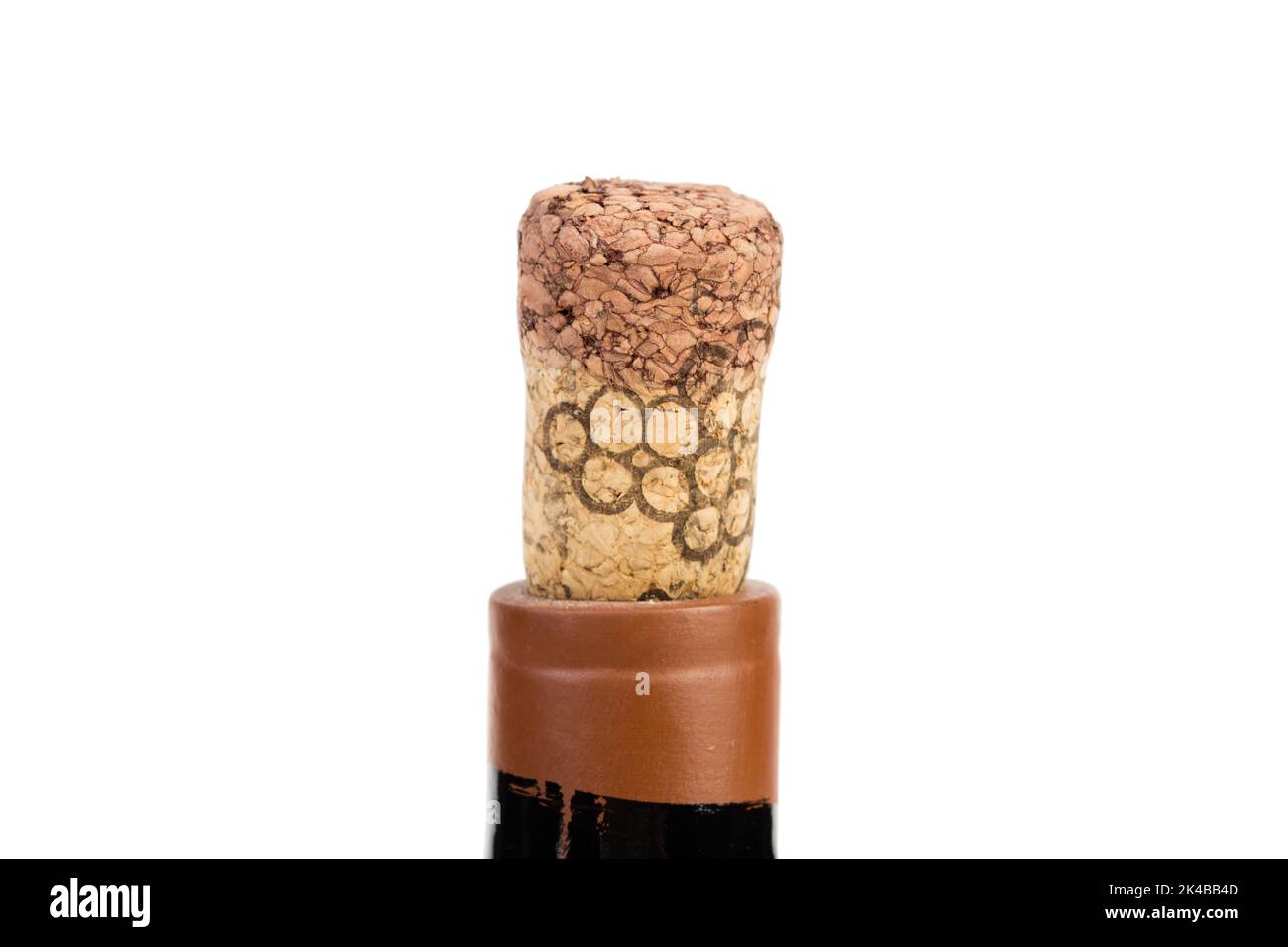 Bottle neck smeared with sealing wax with a cork. Isolated over white ...