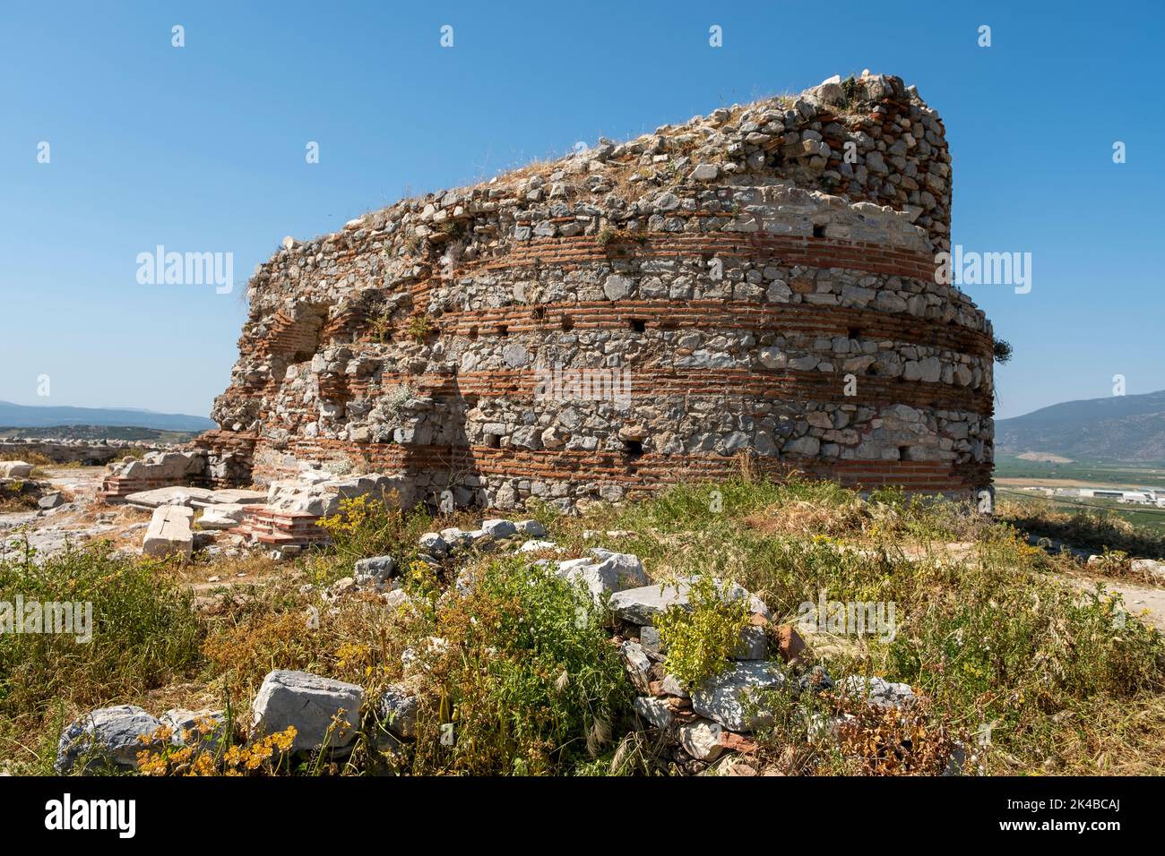 Ruins of an old mosque at Ayasuluk Hill. Inside the Selcuk Castle ...