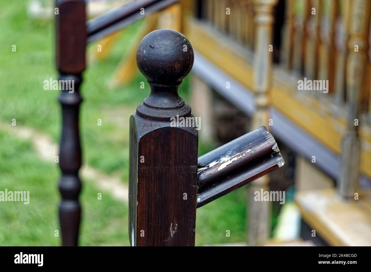broken wooden railings of a village house, russia Stock Photo - Alamy