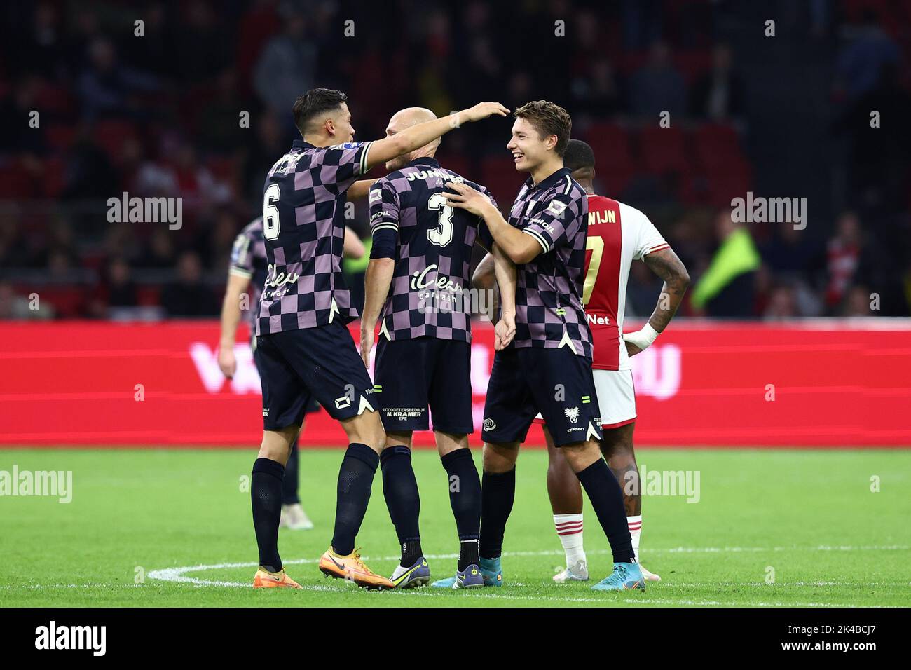 AMSTERDAM - (lr) Jay Idzes of Go Ahead Eagles, Gerrit Nauber of Go ...