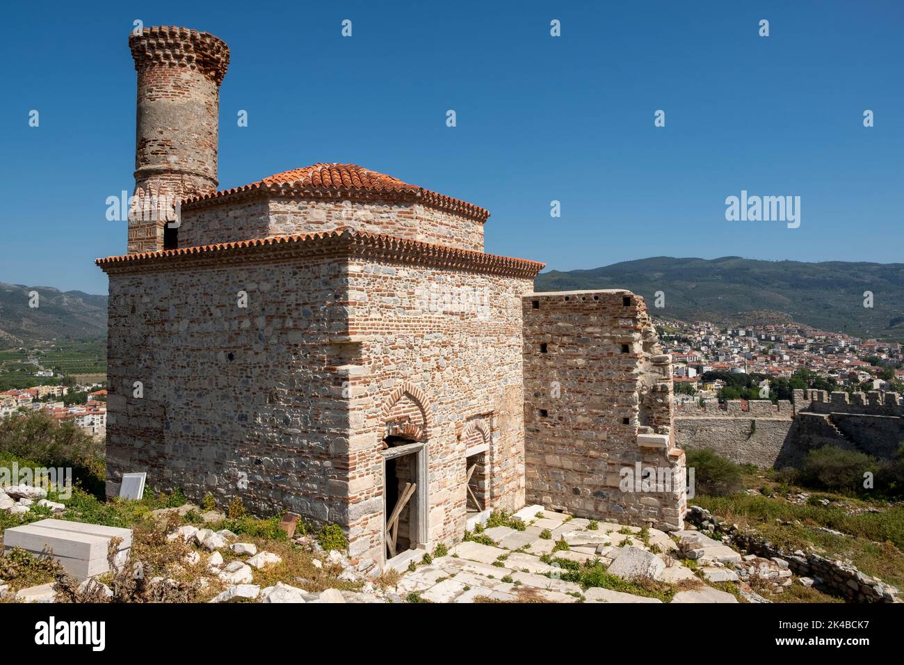 Ruins of an old mosque at Ayasuluk Hill. Inside the Selcuk Castle ...