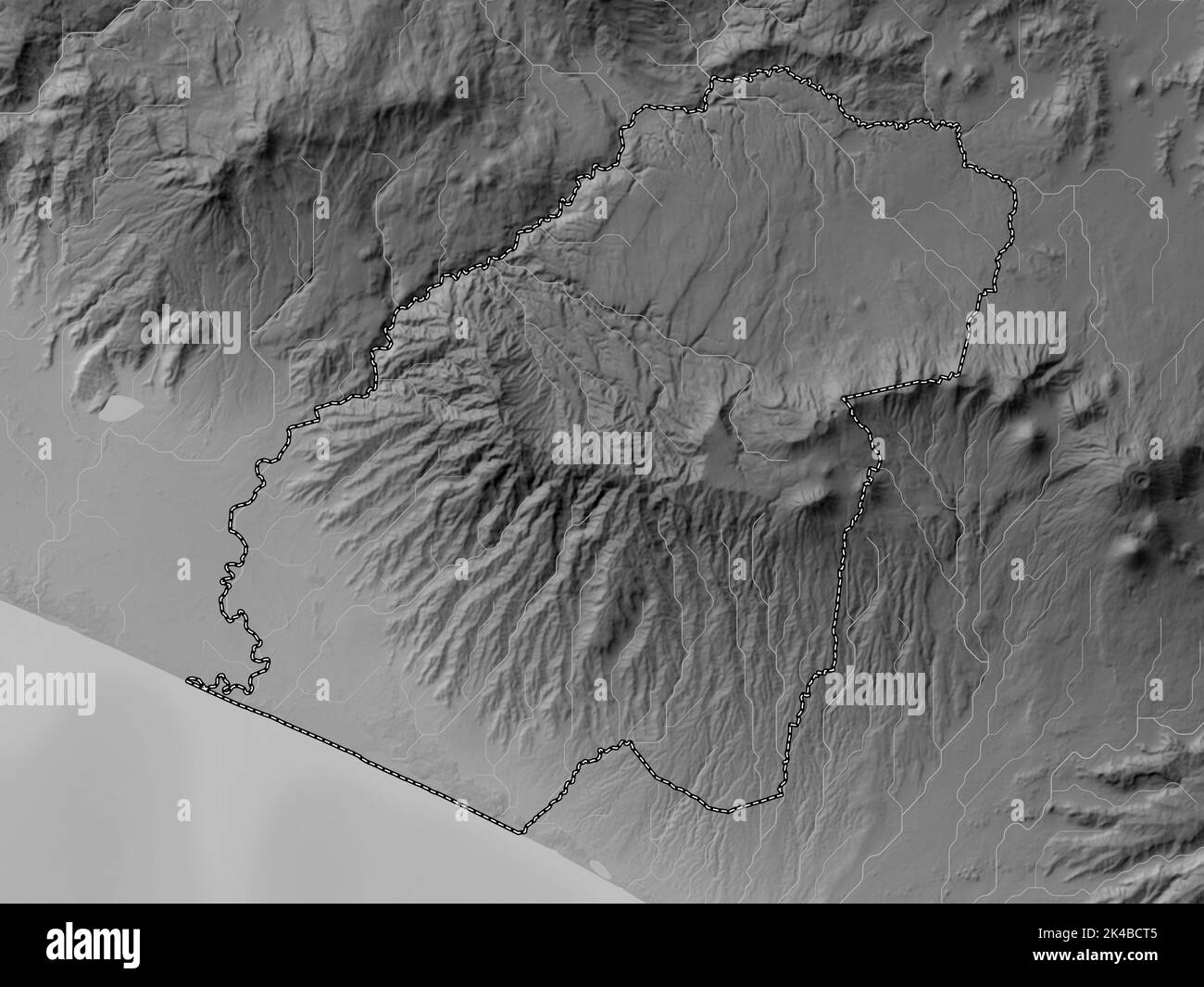 Ahuachapan, department of El Salvador. Grayscale elevation map with ...