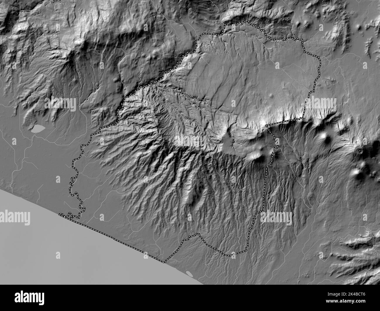 Ahuachapan, department of El Salvador. Bilevel elevation map with lakes ...