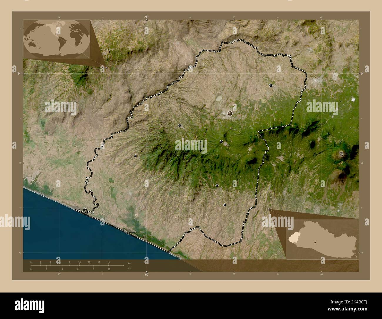 Ahuachapan, department of El Salvador. Low resolution satellite map ...