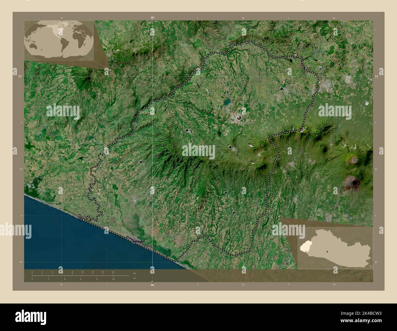 Ahuachapan, department of El Salvador. High resolution satellite map ...