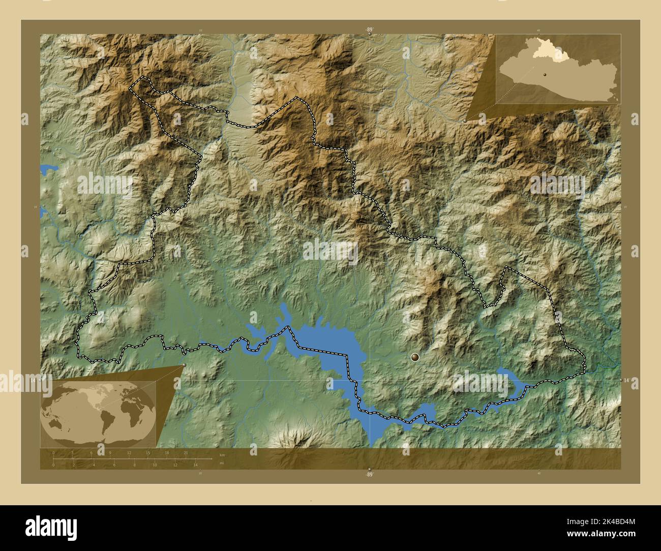 Chalatenango, department of El Salvador. Colored elevation map with ...