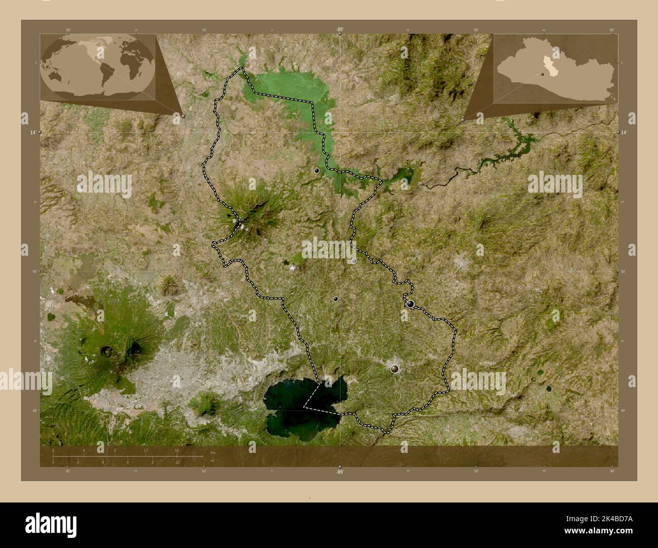 Cuscatlan, department of El Salvador. Low resolution satellite map ...