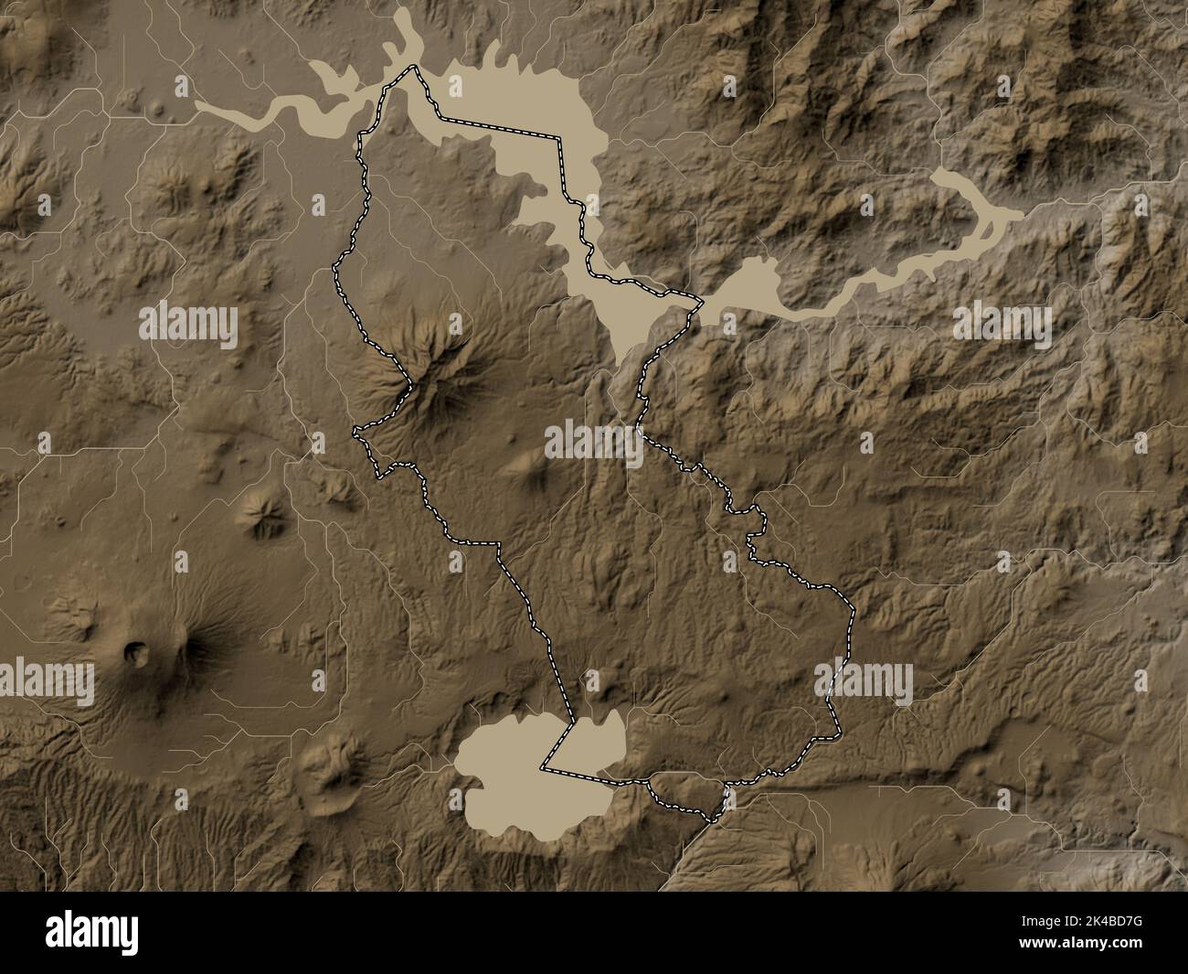 Cuscatlan, department of El Salvador. Elevation map colored in sepia ...