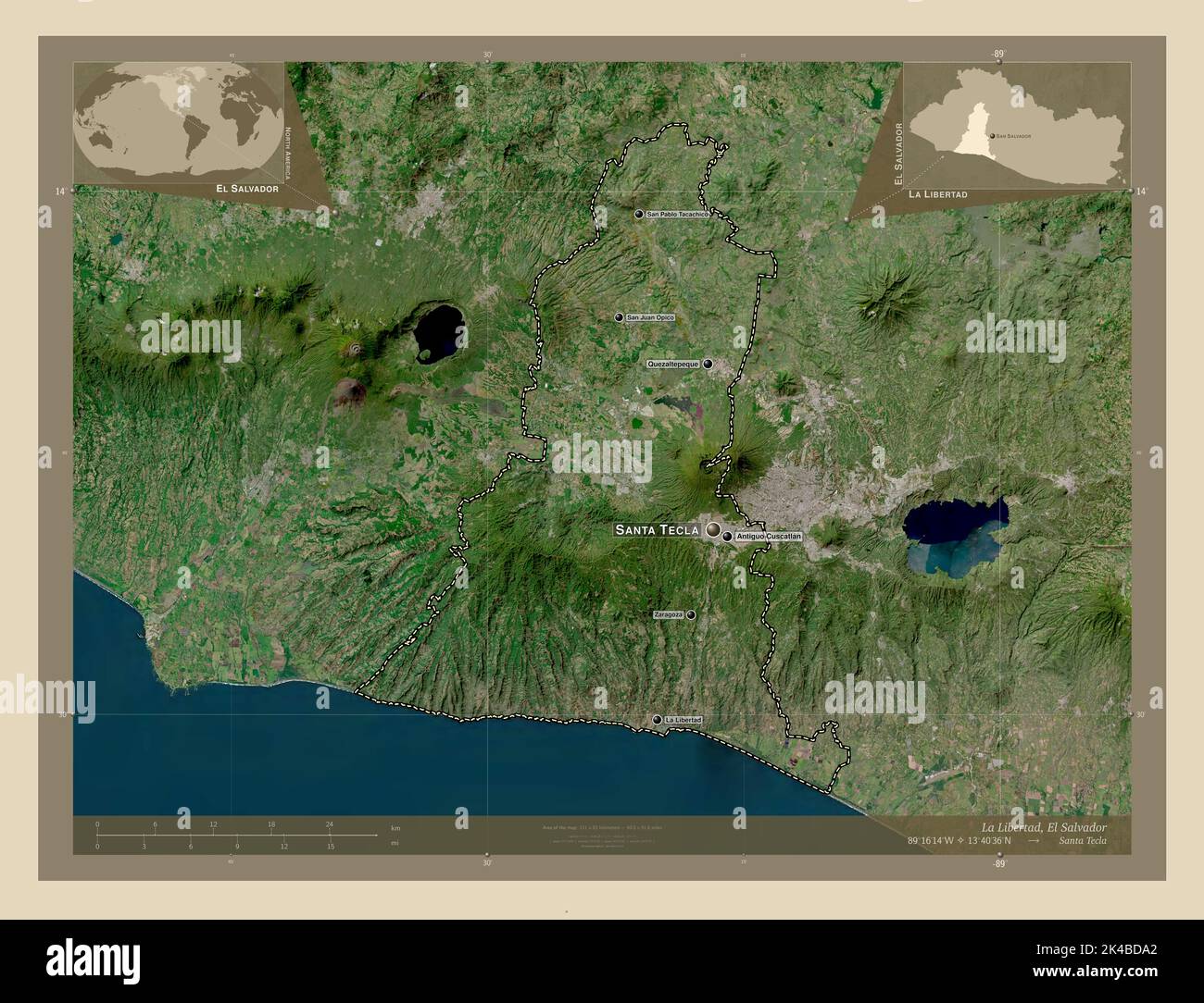 La Libertad, department of El Salvador. High resolution satellite map ...