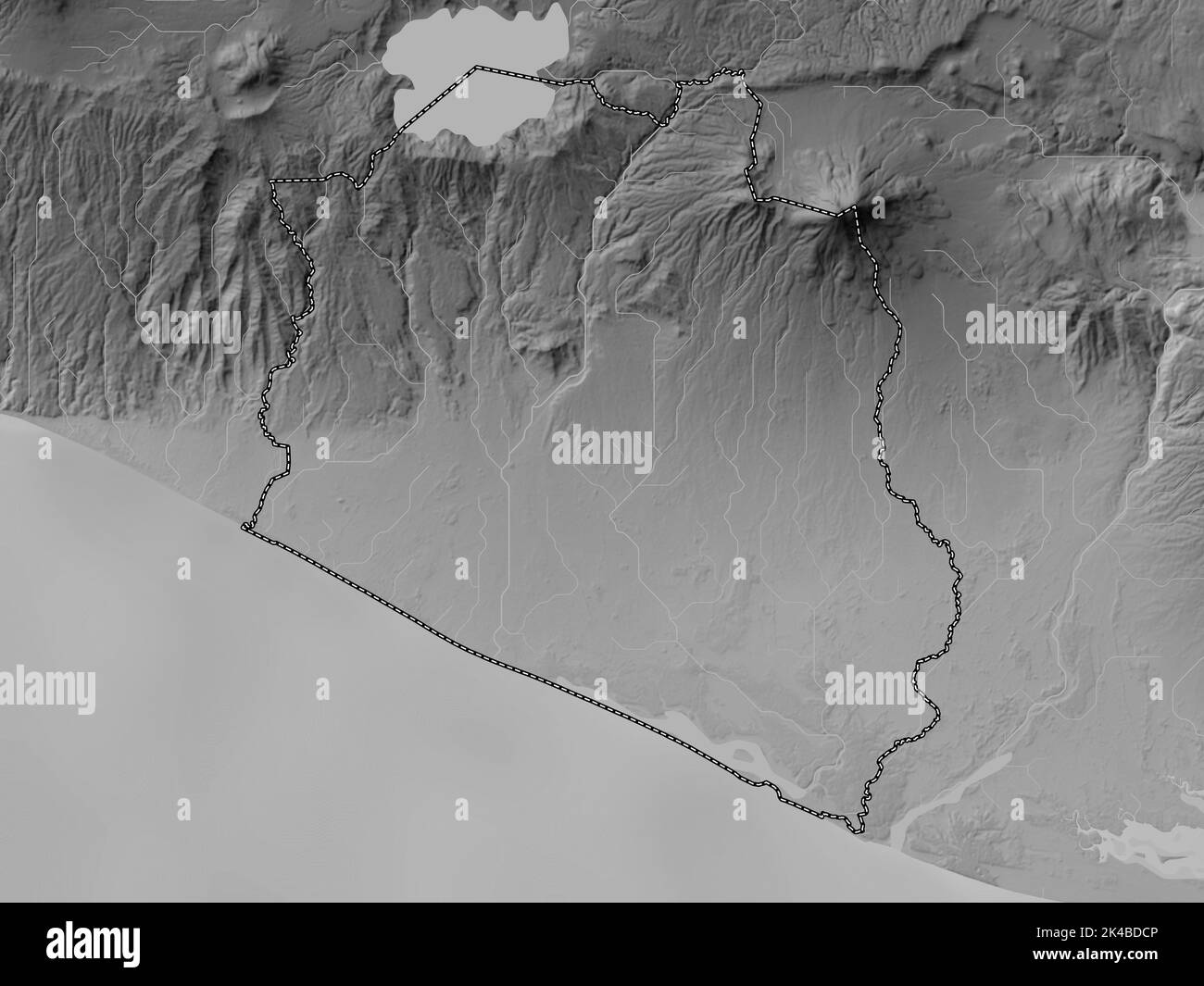 La Paz, department of El Salvador. Grayscale elevation map with lakes and rivers Stock Photo - Alamy