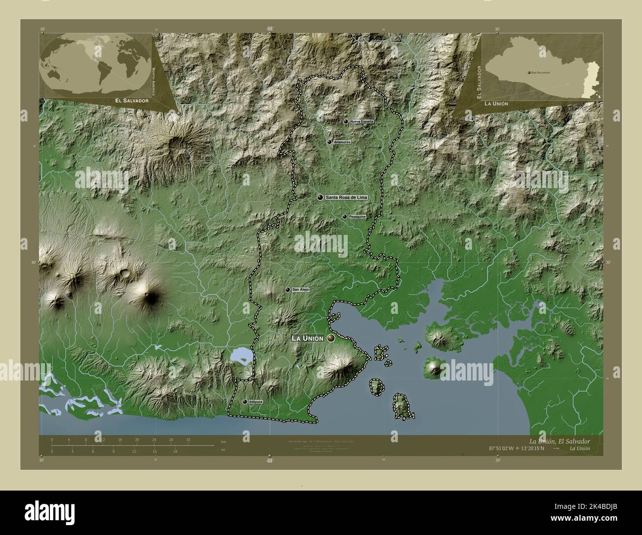 La Union, department of El Salvador. Elevation map colored in wiki ...