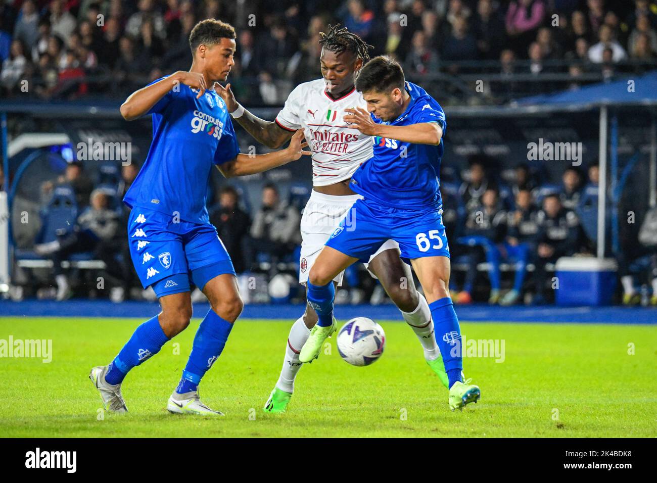 Carlo Castellani stadium, Empoli, Italy, October 01, 2022, Milan's Rafael Alexandre Leao fights ...