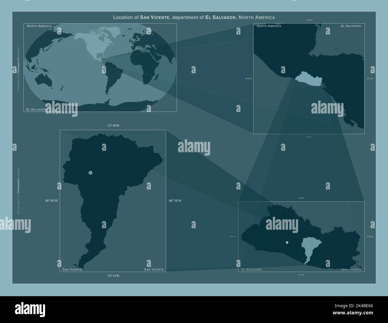 San Vicente, department of El Salvador. Diagram showing the location of ...
