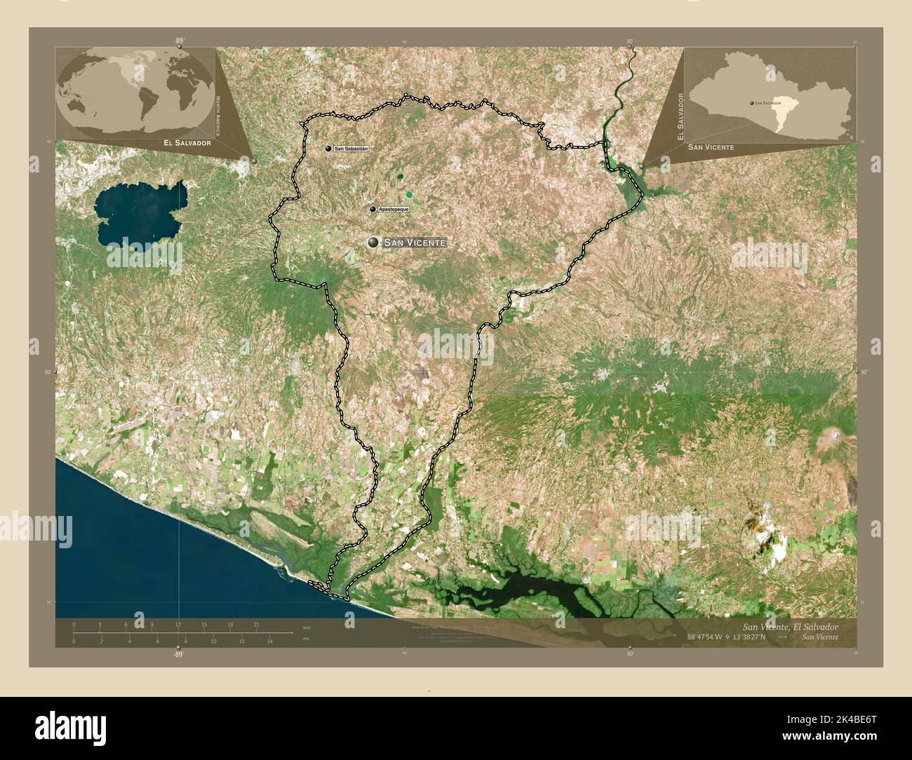 San Vicente, department of El Salvador. High resolution satellite map ...