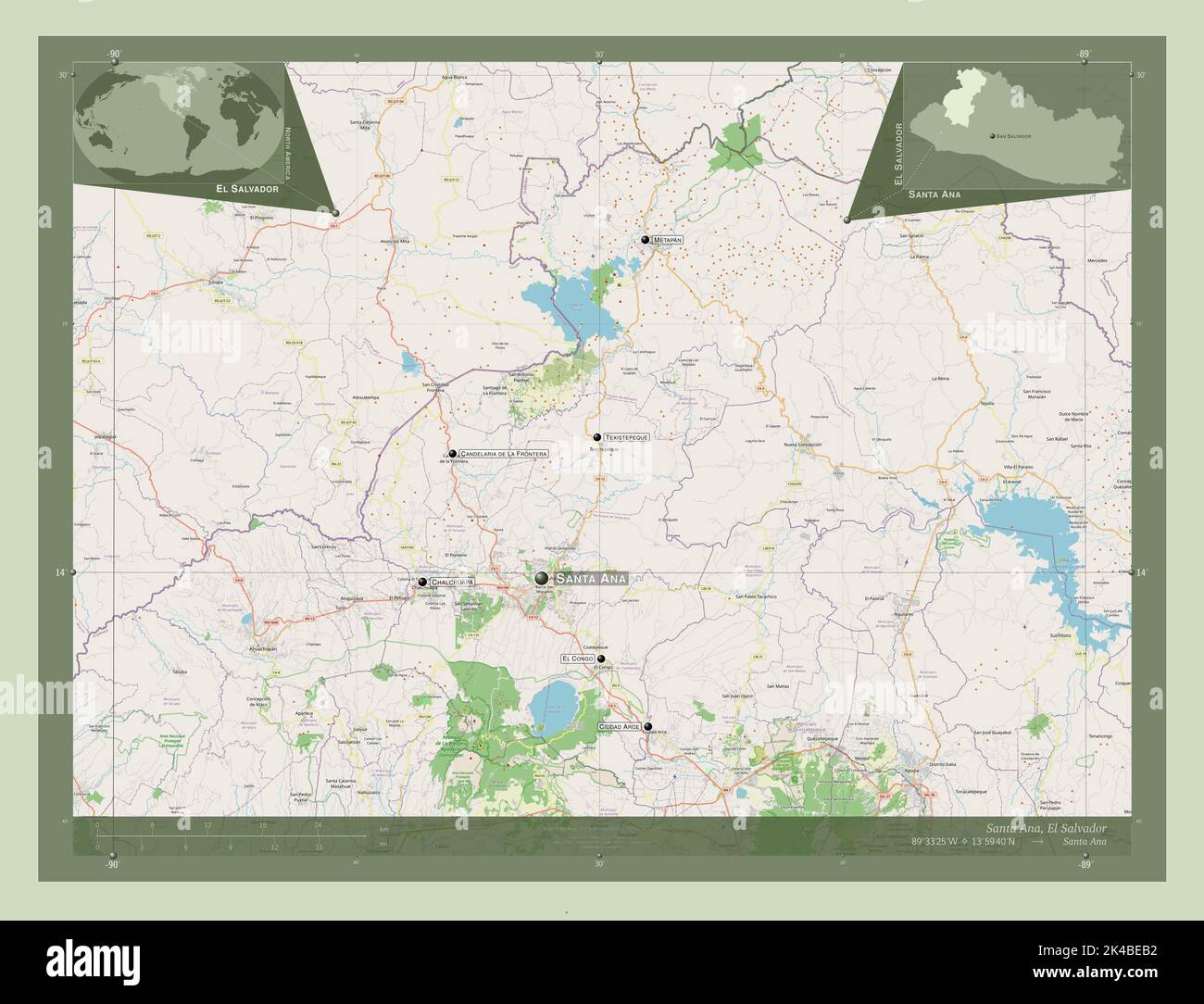 Santa Ana, department of El Salvador. Open Street Map. Locations and ...