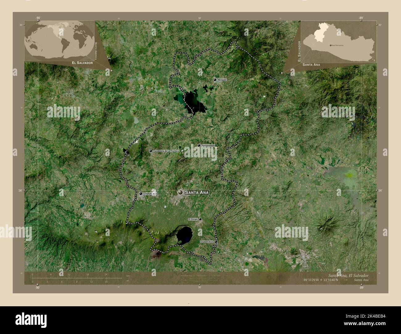 Santa Ana, department of El Salvador. High resolution satellite map ...