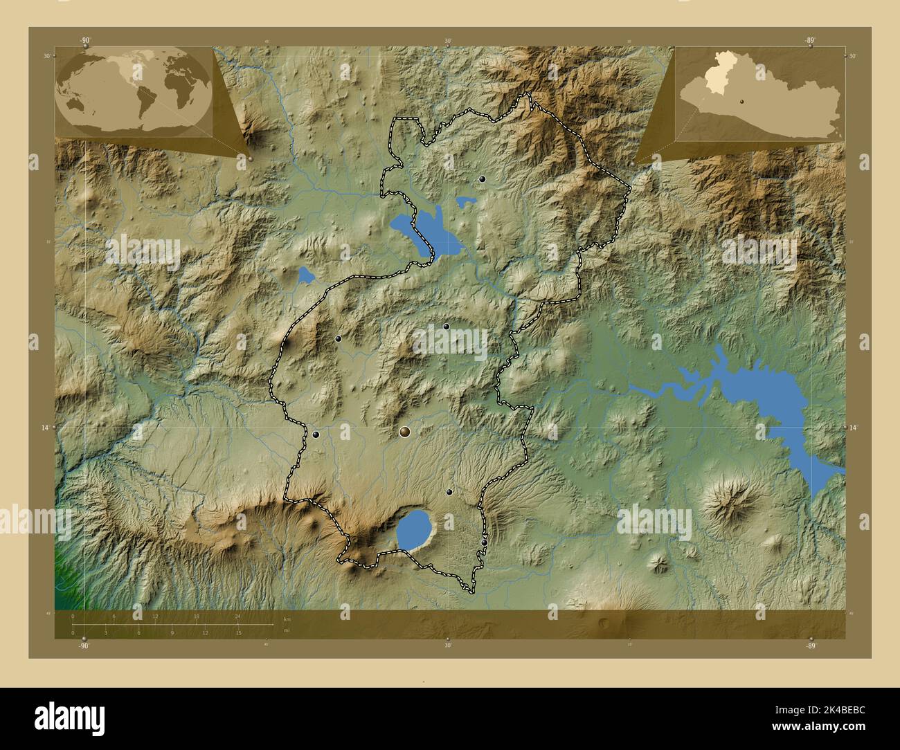 Santa Ana, department of El Salvador. Colored elevation map with lakes ...