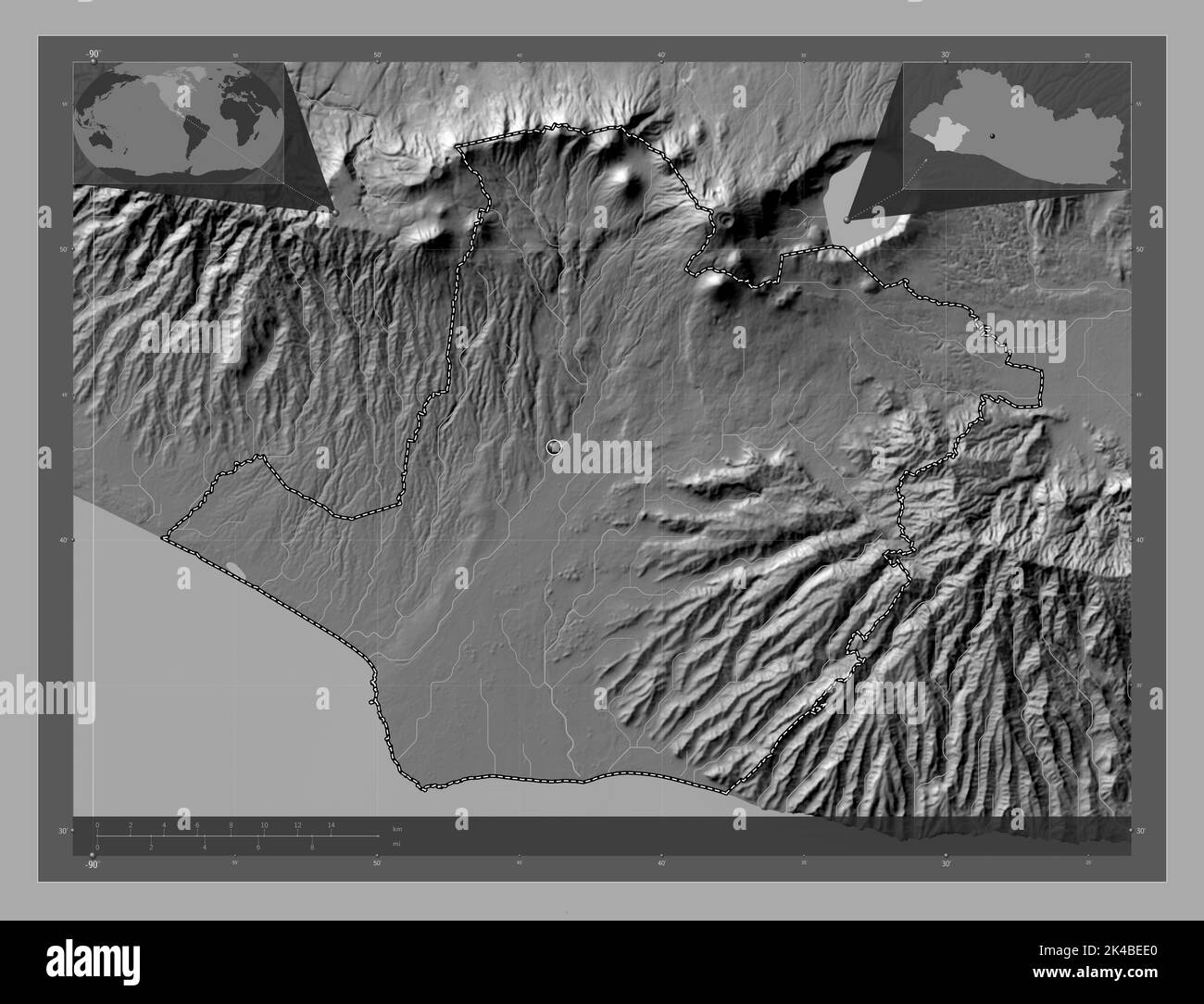 Sonsonate, department of El Salvador. Bilevel elevation map with lakes ...