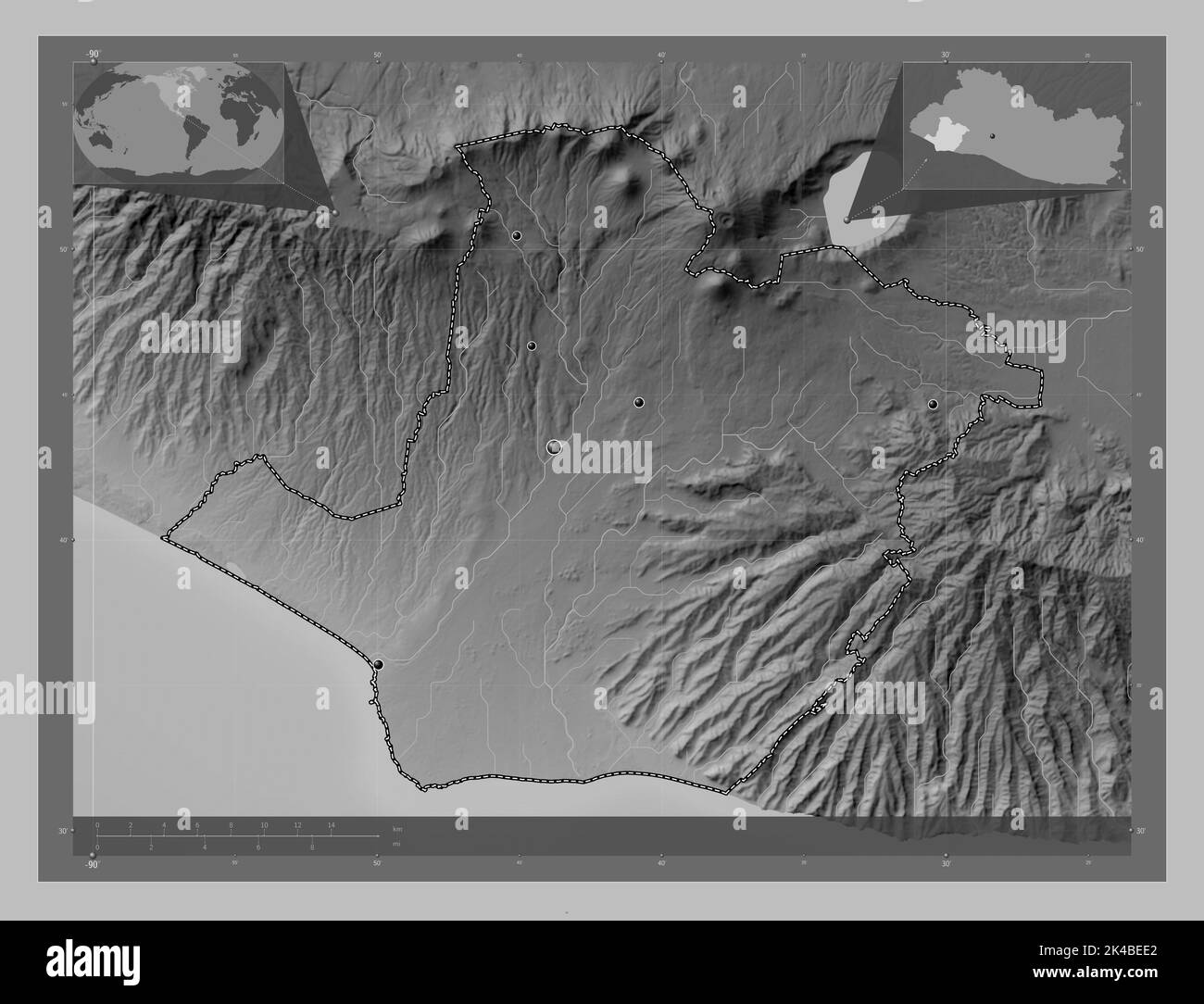 Sonsonate, department of El Salvador. Grayscale elevation map with ...