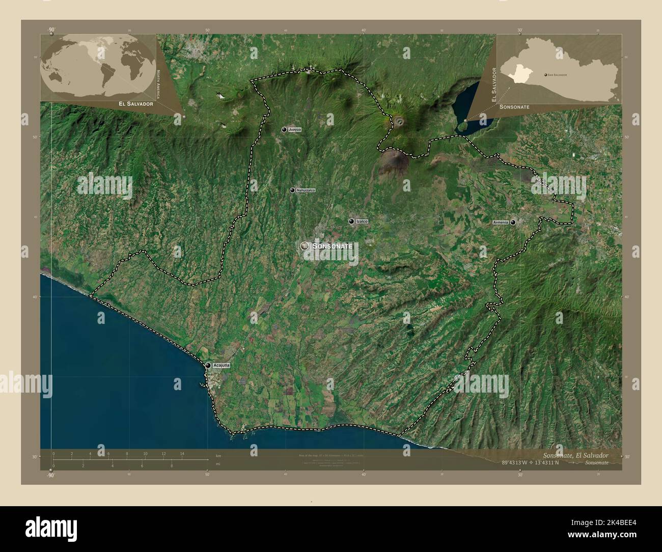 Sonsonate, department of El Salvador. High resolution satellite map ...