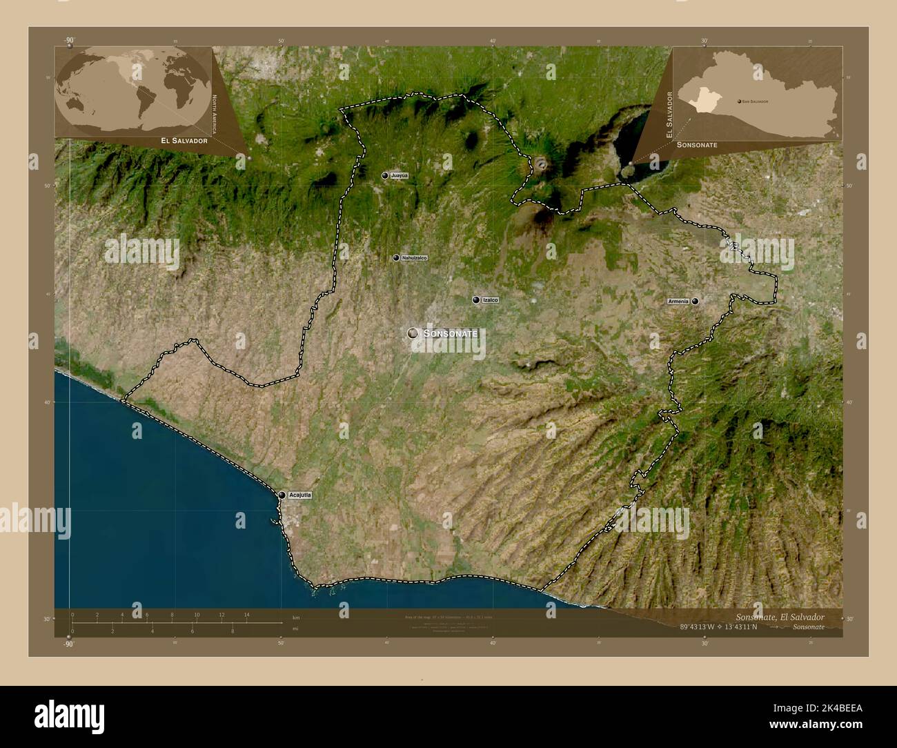 Sonsonate, department of El Salvador. Low resolution satellite map ...