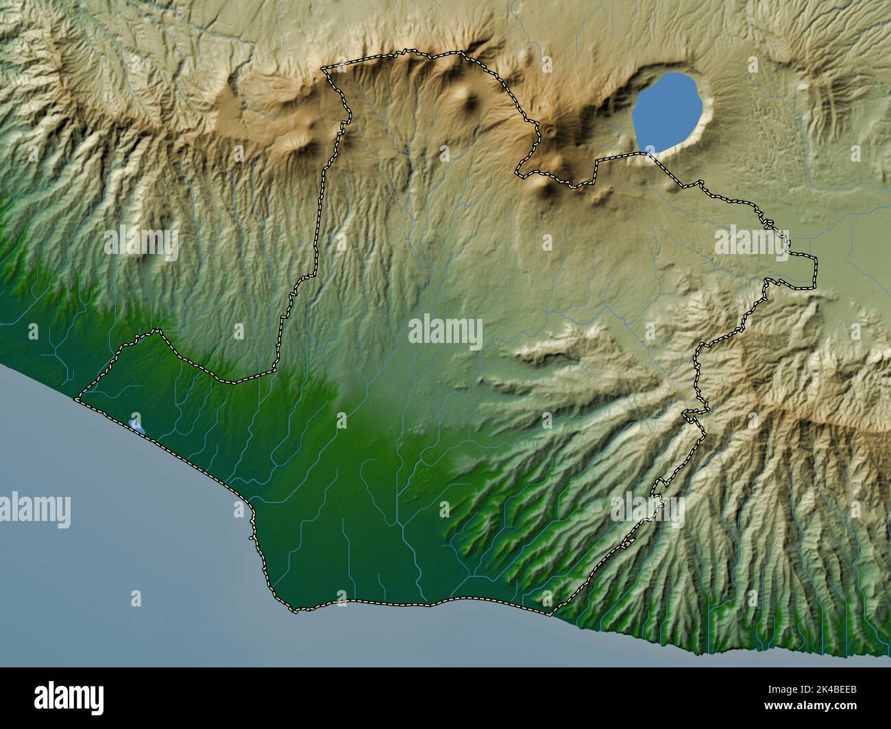 Sonsonate, department of El Salvador. Colored elevation map with lakes ...