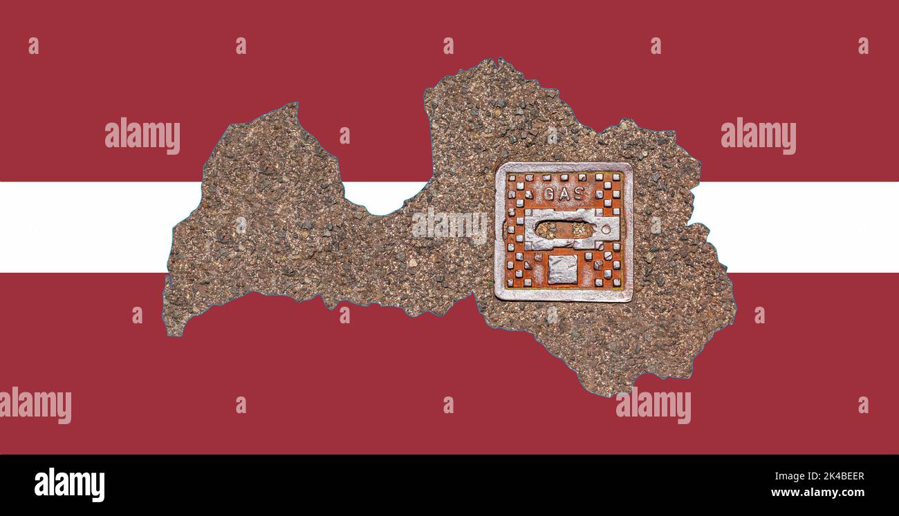 Outline map of Latvia with the image of the national flag. Manhole ...