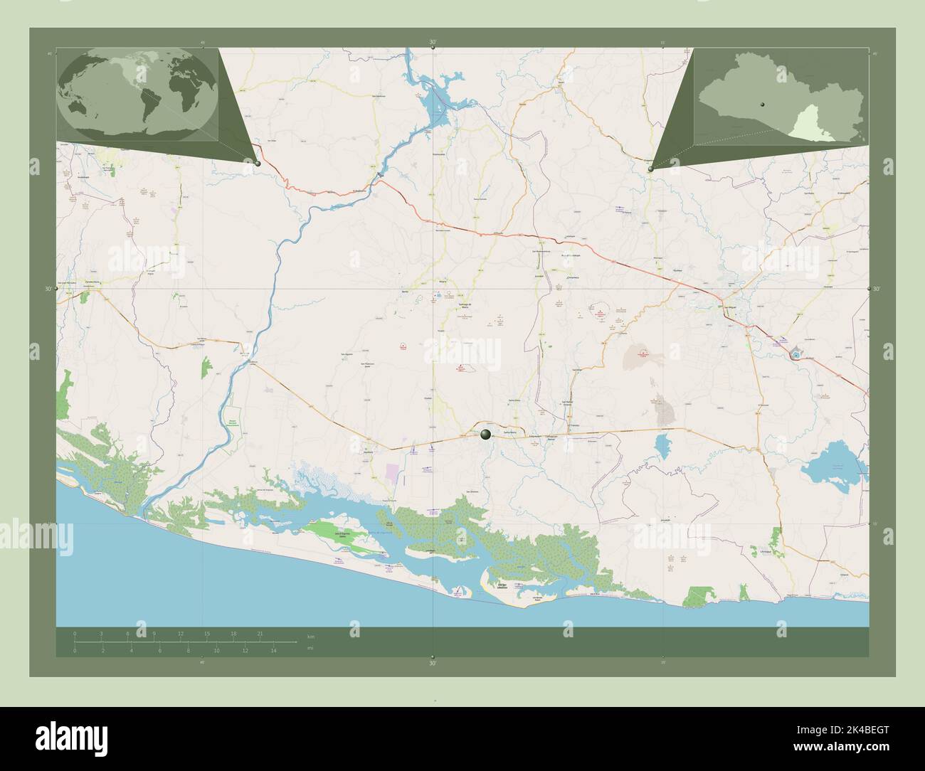 Usulutan, department of El Salvador. Open Street Map. Corner auxiliary ...